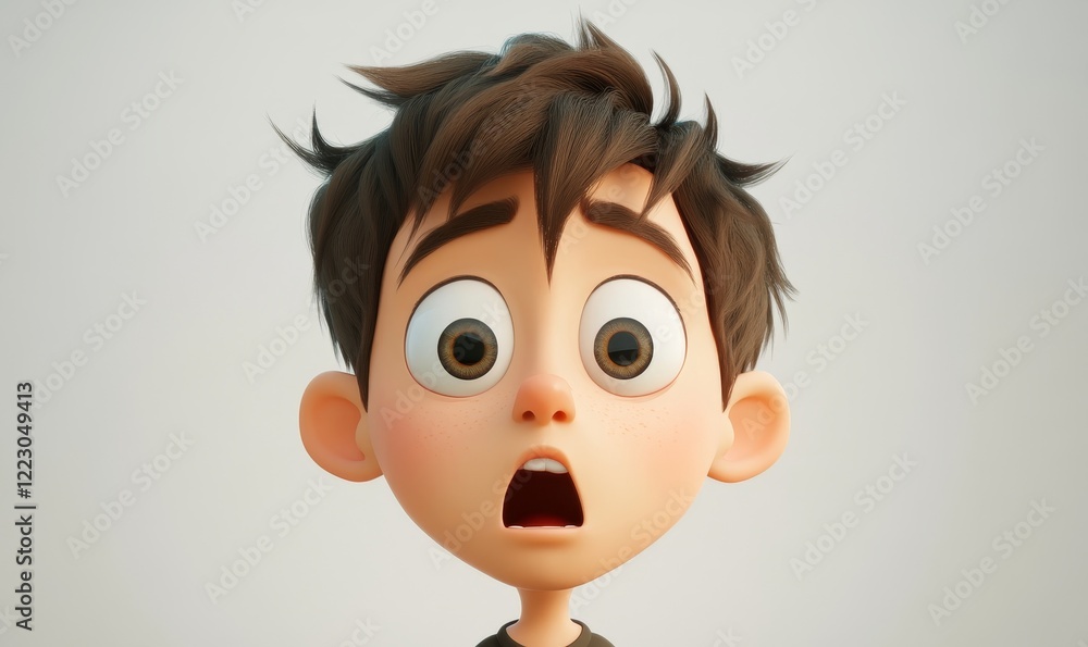 Surprised Cartoon Boy with Funny Haircut in 3D Style - Shocked and Scared Expressions - Teen ...