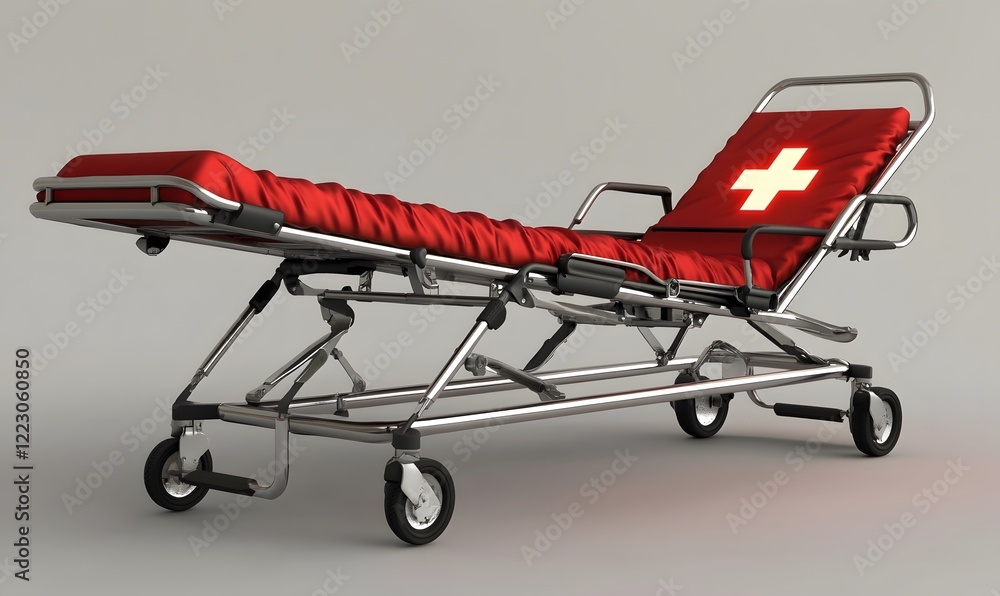 Red stretcher, emergency, medical, studio, transport, healthcare ...