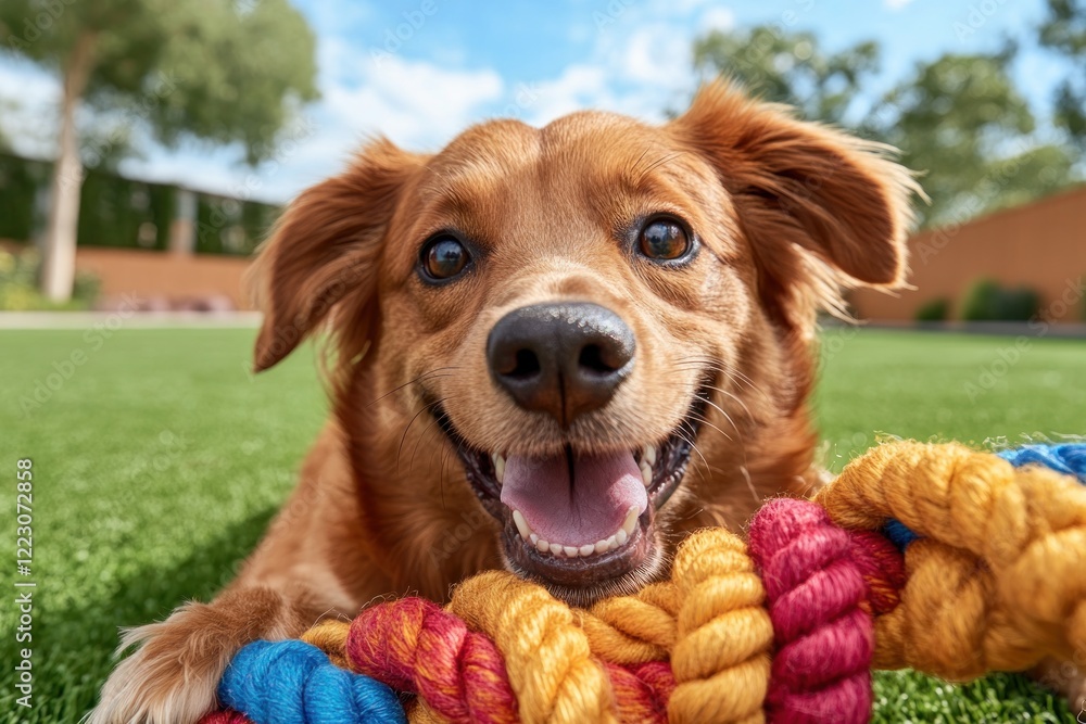 Capture the joy of pet bonding and playtime fun with this lively image ...