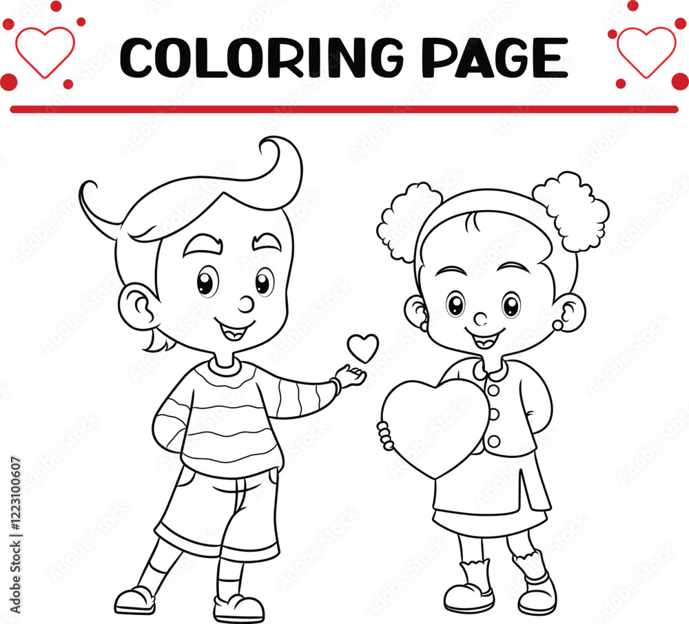 cute couple is giving love sign valentine coloring page for kids Stock ...