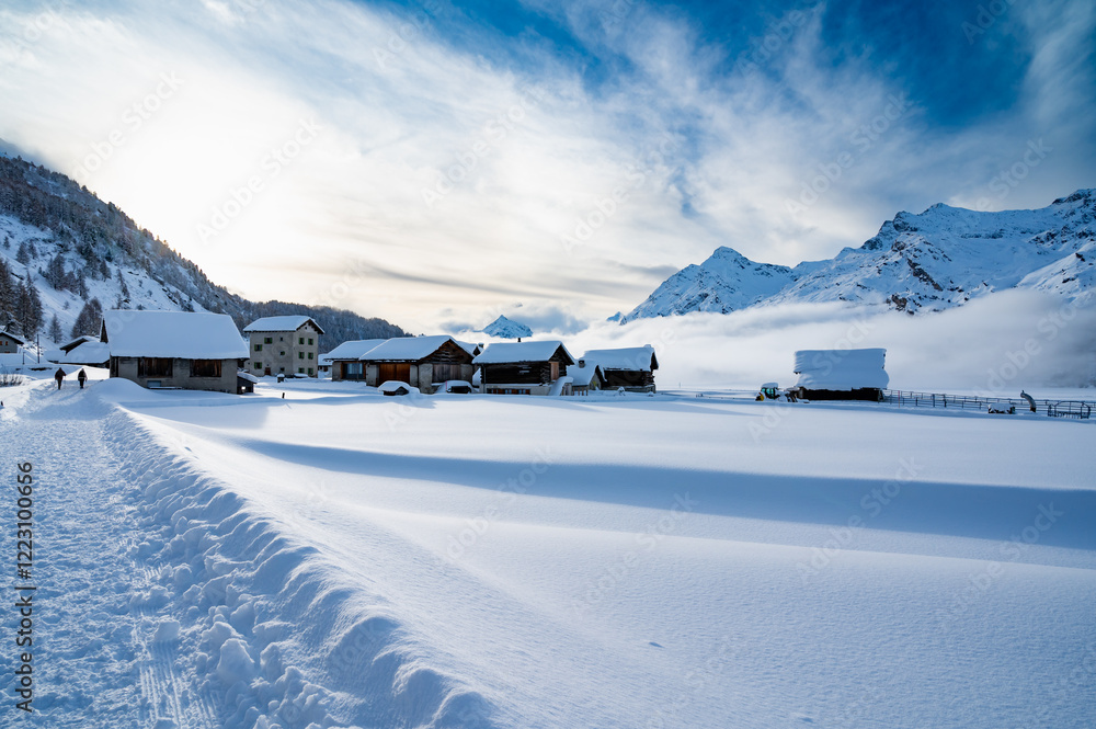 Engadine, Switzerland: Lake Sils Maria, the village of Isola ...