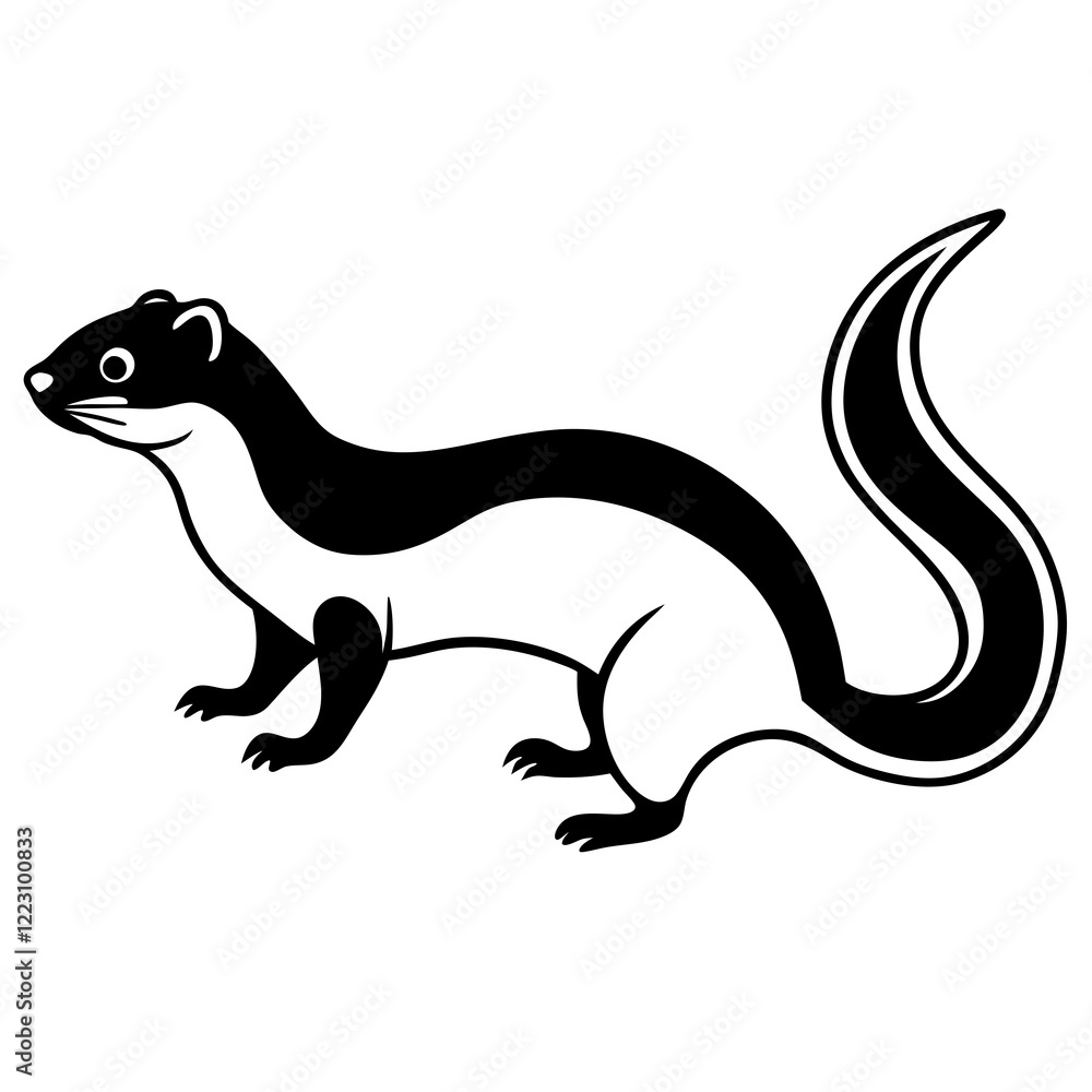 Cute Silhouette of a Weasel line art vector cartoon illustration Stock ...