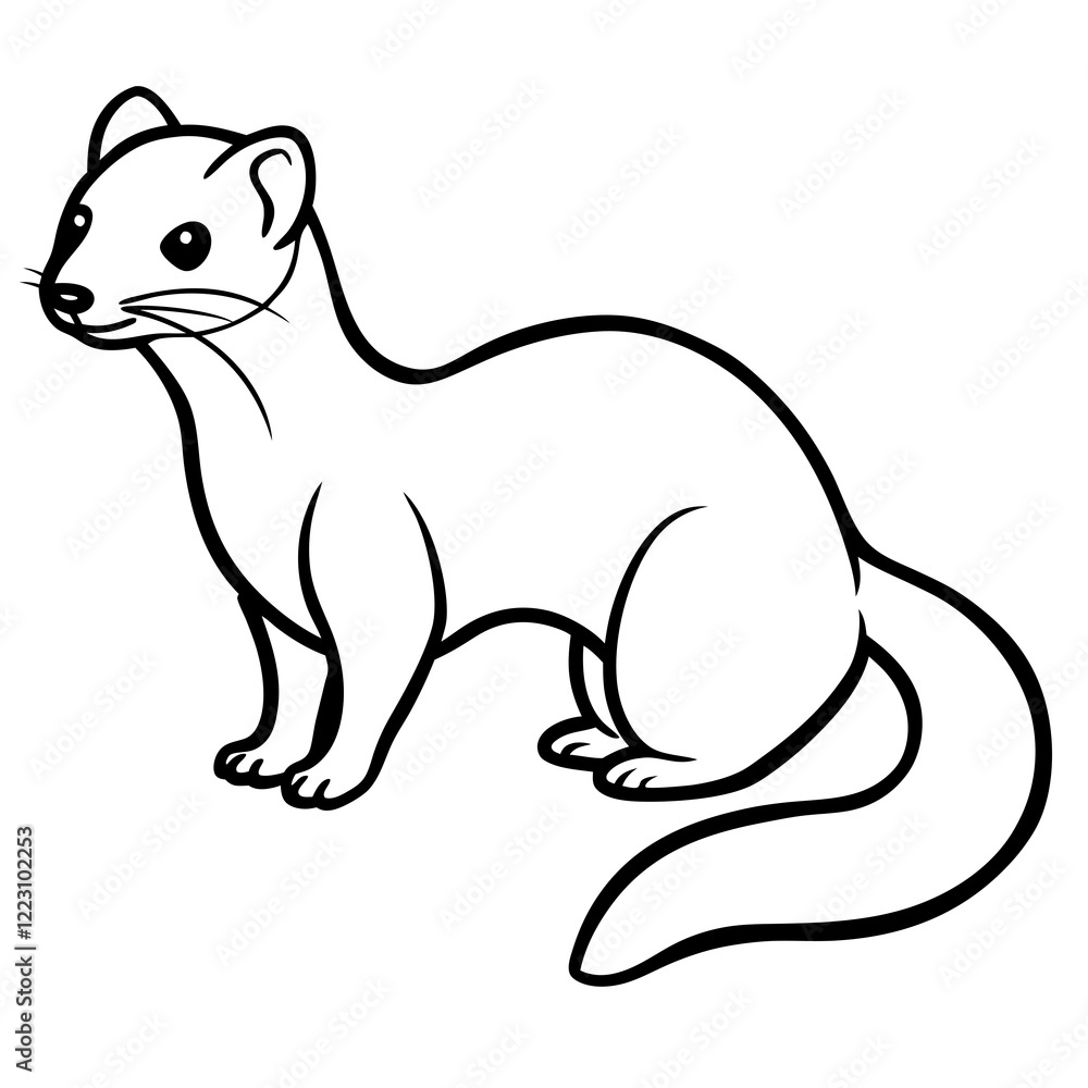 Cute Silhouette of a Weasel line art vector cartoon illustration Stock ...
