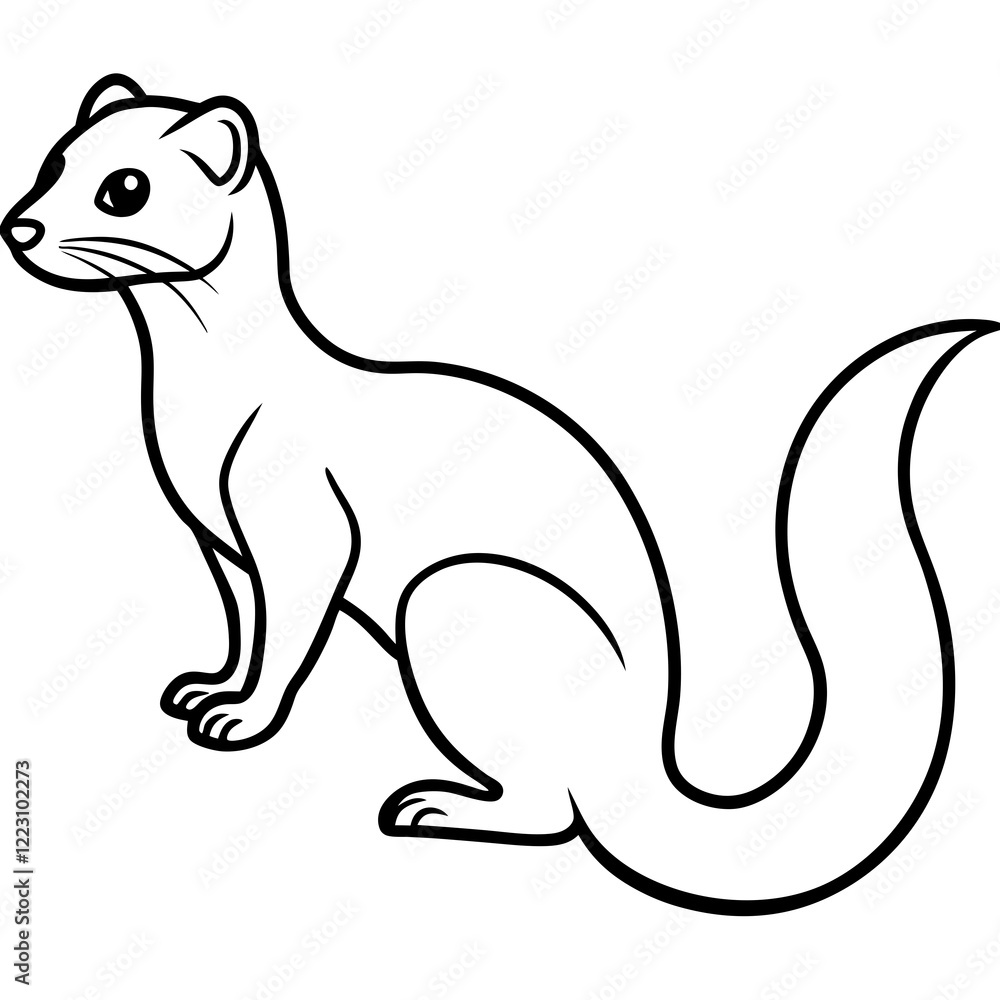 Cute Silhouette of a Weasel line art vector cartoon illustration Stock ...
