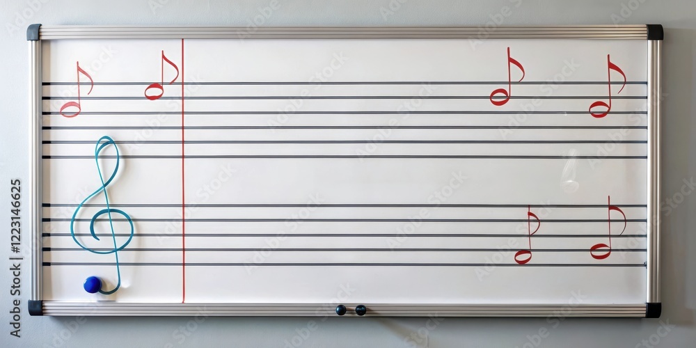 Ilustracja bez tantiem: Musical notation symbols on a whiteboard ...