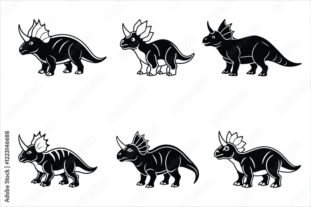 Dinosaur Styracosaurus set silhouette vector, Dinosaur Styracosaurus ...