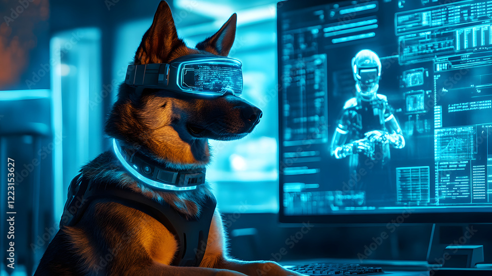 Futuristic Cyber-Dog in Digital Lab with Virtual Assistant - Technology ...