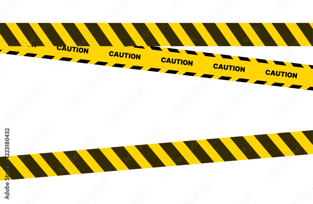 Crossed caution tape stripes. Yellow and black warning tape. Repeating ...