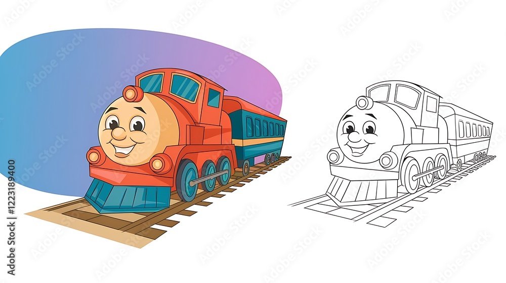 Cartoon train illustration for business purpose with colored and black ...