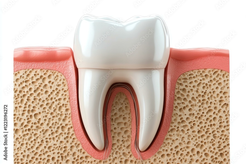 3D Render of a Single Tooth Cross-Section Showing Enamel, Dentin, Pulp ...