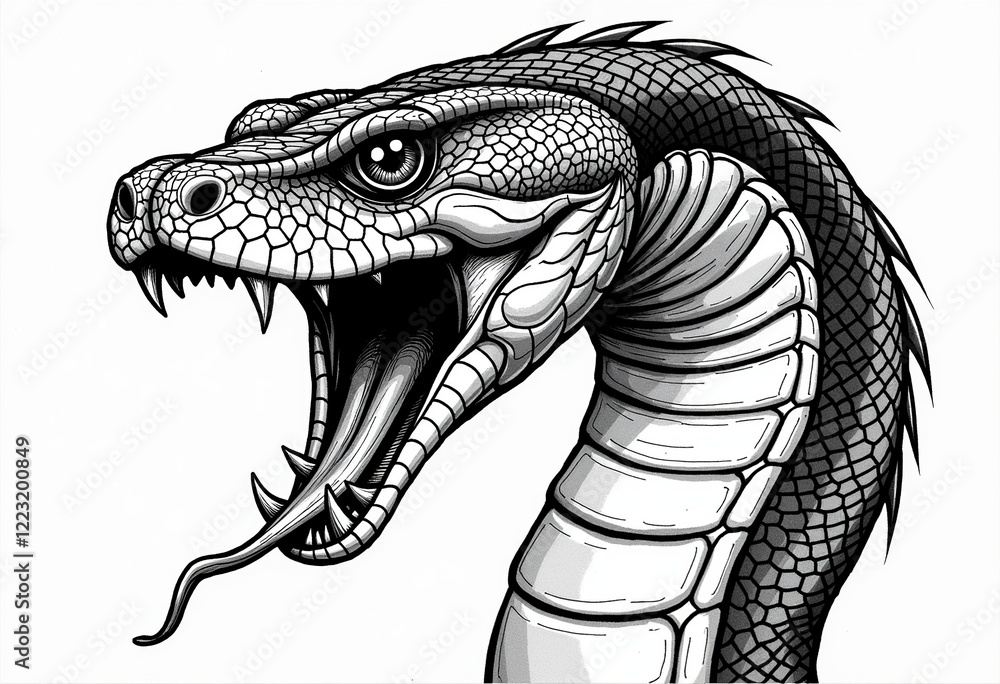 Cobra Sketch Design, Ferocious, Open Mouth, Fangs, Tongue Out, Clean ...