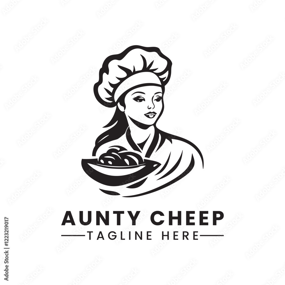 Aunty female chef profile silhouette vector logo design Stock Vector ...