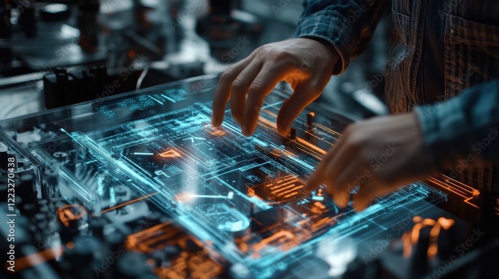 The photo captures a workers hands as they secure screws into a casing ...
