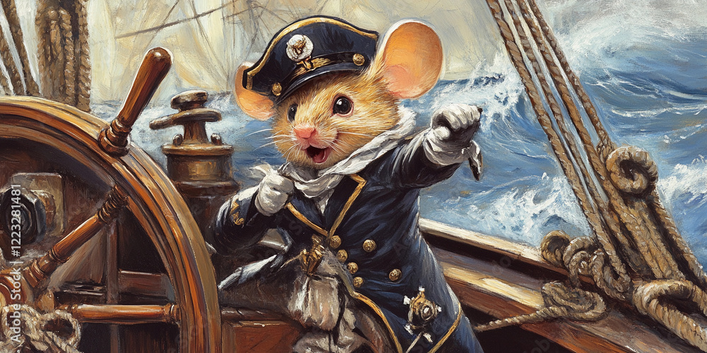 Cartoon mouse captain sailing on a ship in the ocean Stock Photo ...