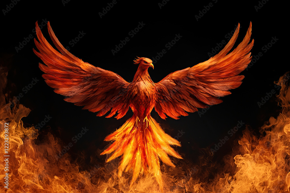 radiant phoenix emerges from flames, symbolizing rebirth and ...