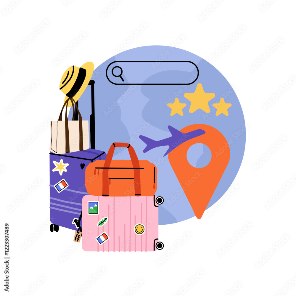 Travel concept. Search tour and tickets. Suitcase, journey baggage ...