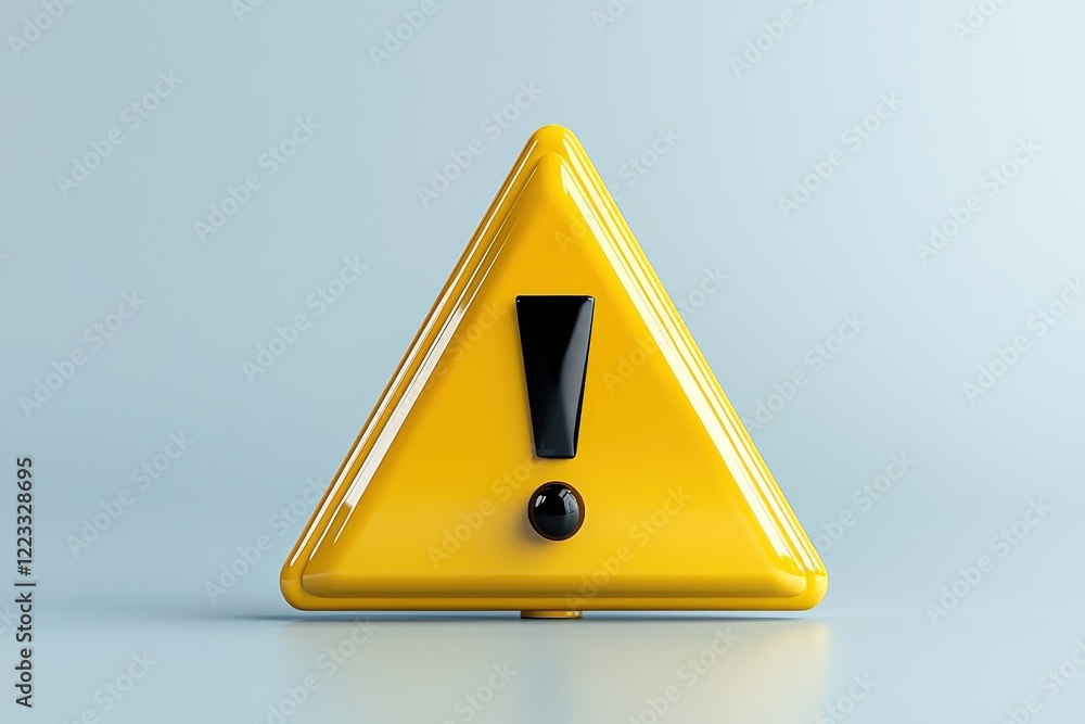 Three-dimensional road sign yellow triangle with black border and black ...