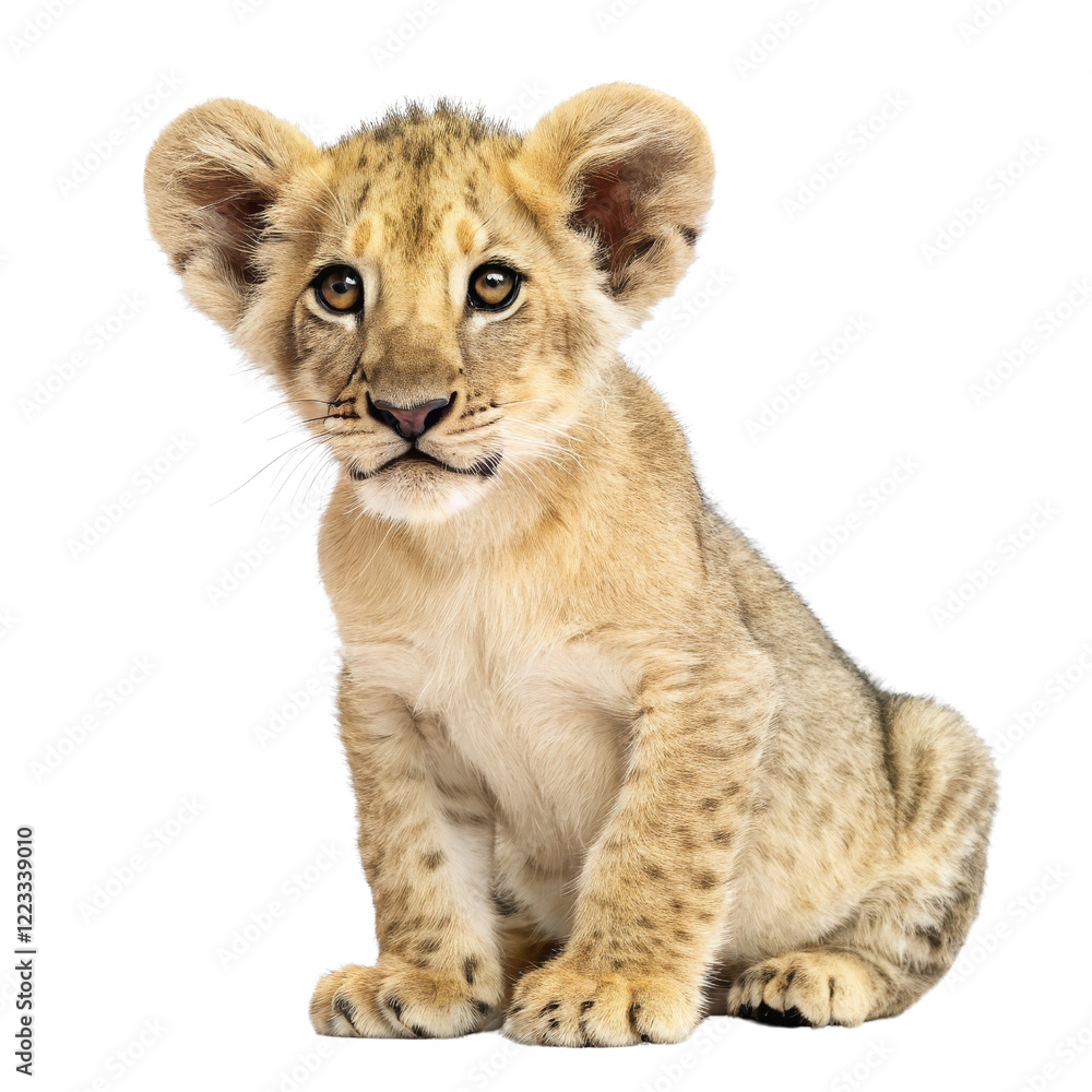 Stock-Foto „Adorable Lion Cub Sitting Pose, Isolated on Transparent ...