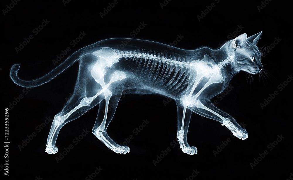 X-ray image of cat walking showcasing skeletal structure in side ...