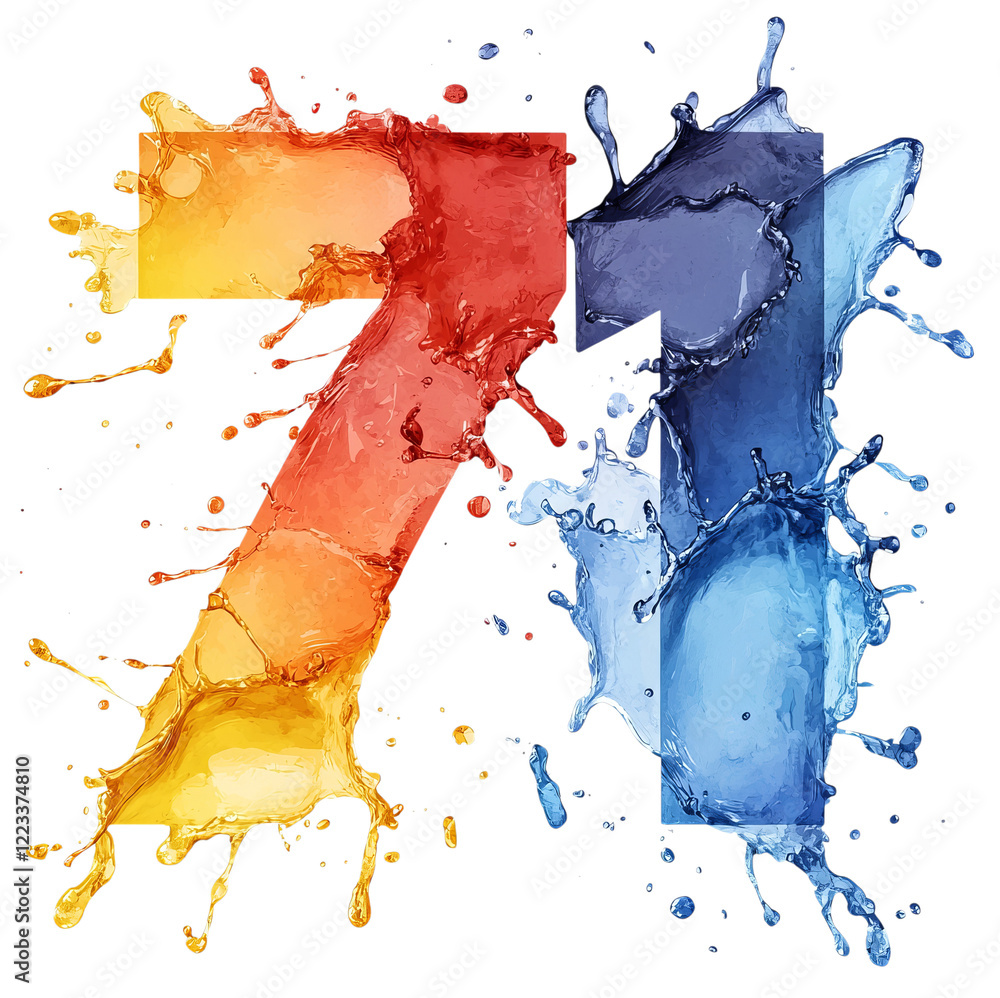 Png of Number 71 in vibrant paint splash style with fluid texture on ...