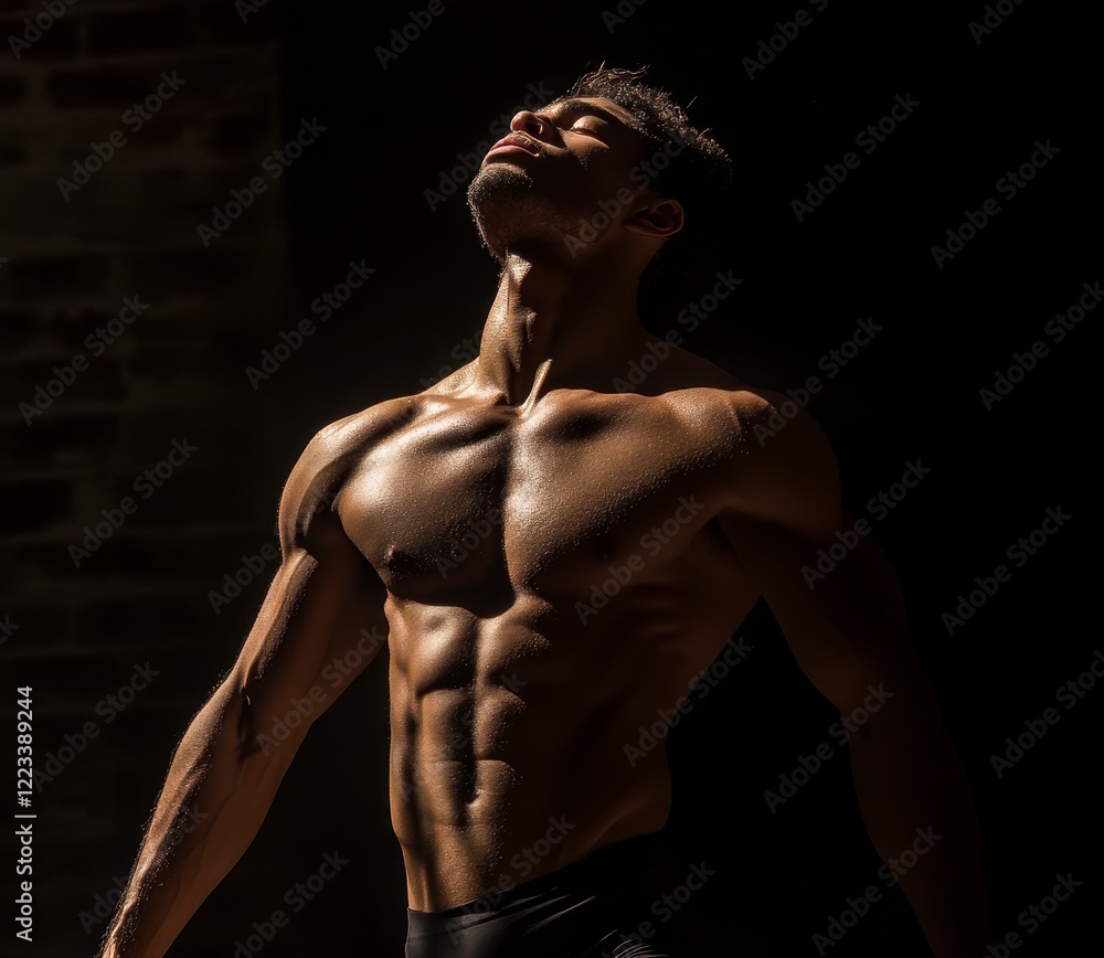 Shirtless muscular male model showing strength and fitness Stock ...
