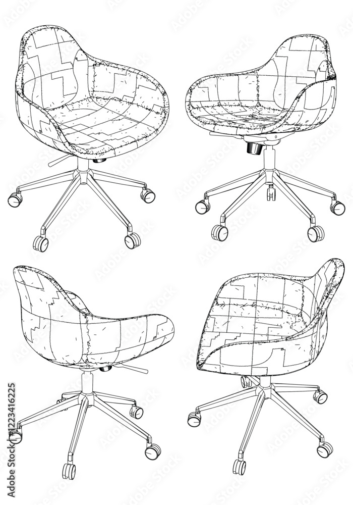 Set office chair isolated line art. Vector illustration interior ...