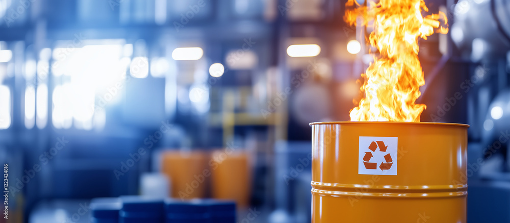 A warning label on a chemical barrel containing dimethylbutane ...