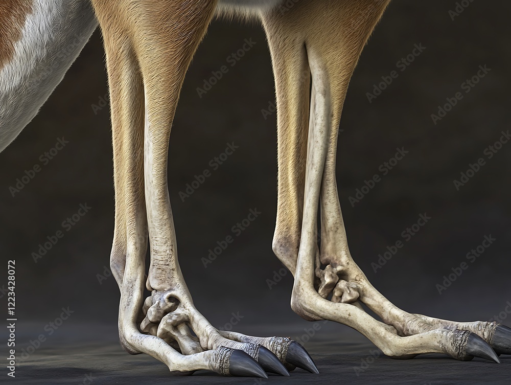 Detailed look at a kangarooas hind legs and feet, focusing on bone ...