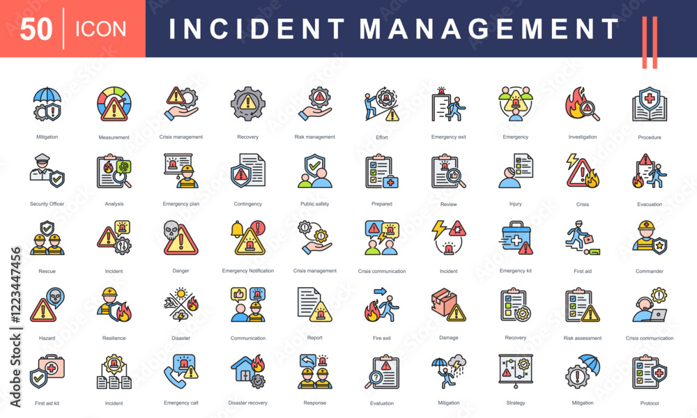 Incident Management icon set, featuring crisis handling, risk ...