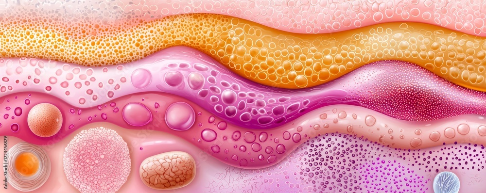 A detailed cross-section of human skin layers, showcasing hair ...