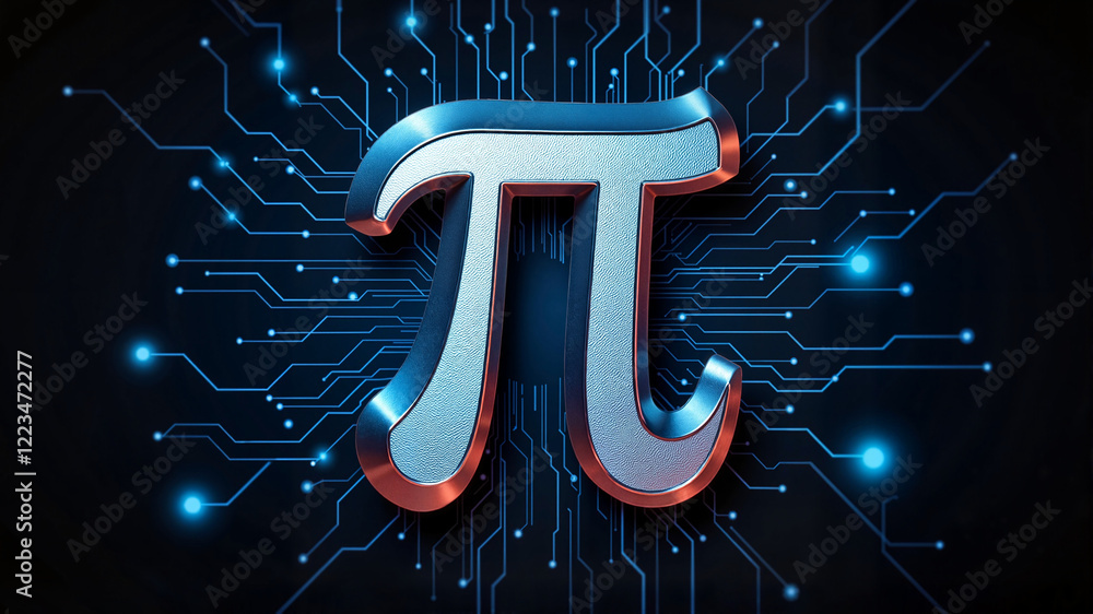 Futuristic Pi Symbol with Digital Circuit Background for Technology and ...