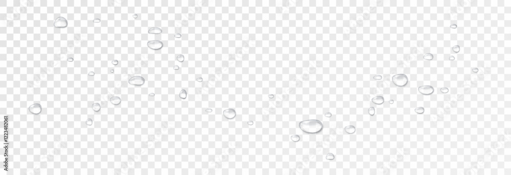 Realistic water drops on a transparent background, condensation on the surface with light ...