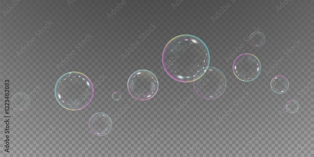Realistic soap bubbles vector, png on a transparent background. Flying ...