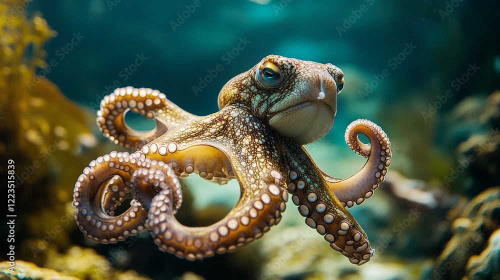 Sea life landing page, scuba diving banner. Funny octopus and turtle ...