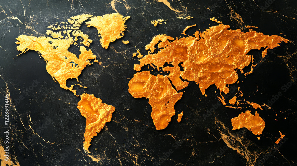 Luxurious world map crafted from golden syrup-dipped orange slices on ...