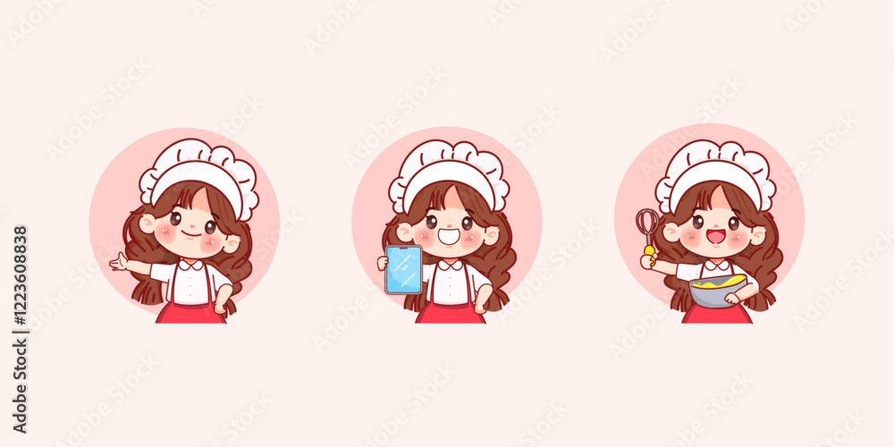 Cute cartoon characters of woman chef logo. Premium illustration vector ...