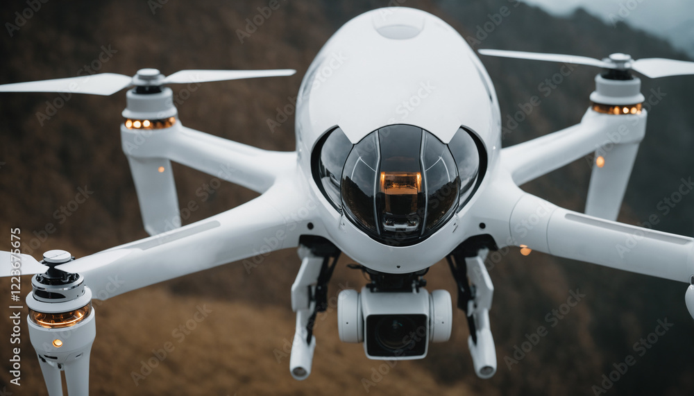 Stock-Foto „autonomous drone in flight sneaks over the slope, military ...