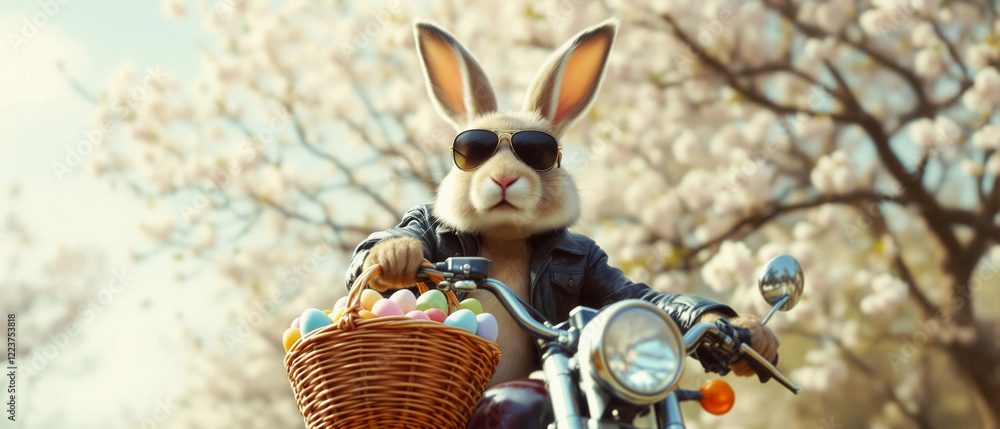 Cute easter bunny biker with copy space Stock Photo | Adobe Stock