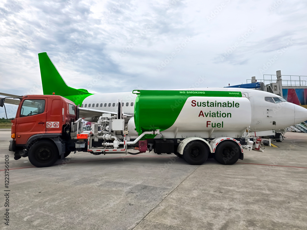 Stock-Foto „airplanes and fuel tank trucks at airports, sustainable ...
