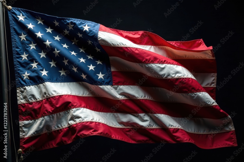American flag on black background, simple design, bold colors, national ...