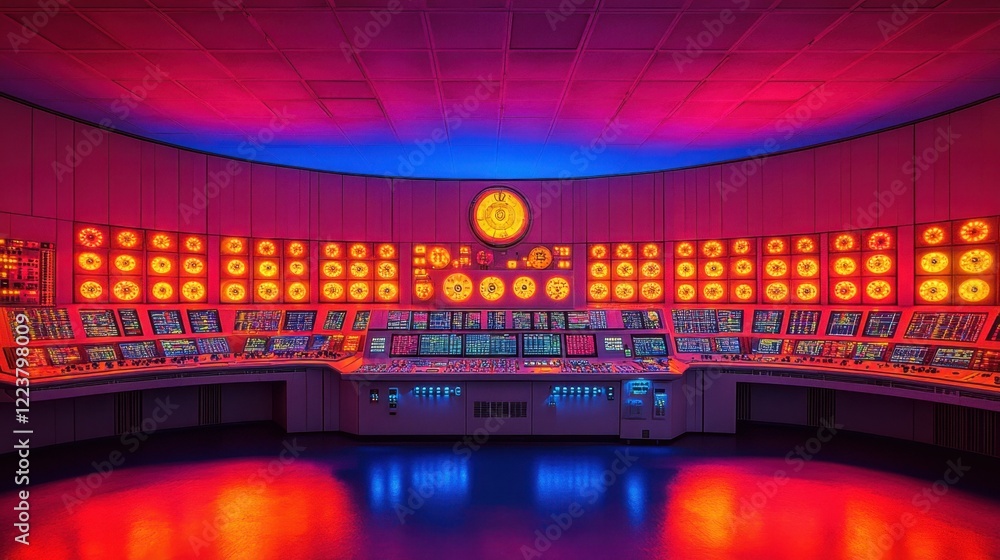 A high-tech control room with glowing SCADA screens and advanced ...