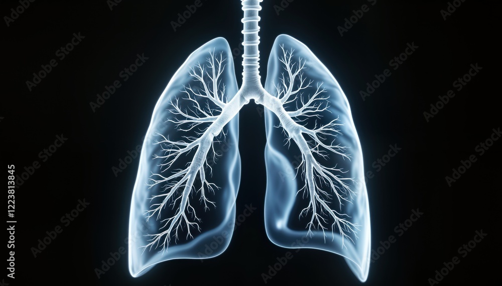 Detailed x-ray image of transparent lungs. Medical illustration shows ...