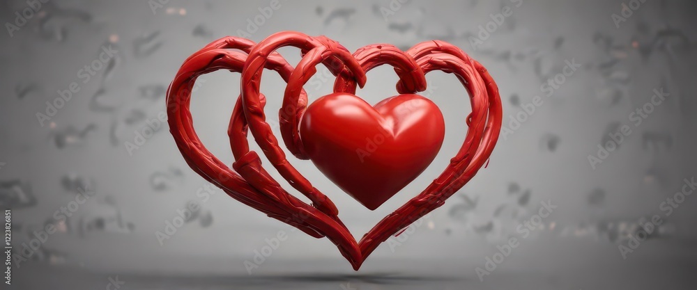 Red heart symbols embracing each other tightly, conveying strong ...