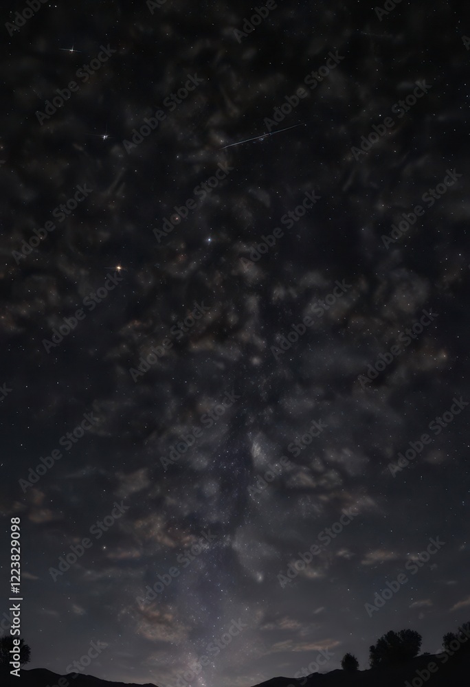 starry night sky with twinkling stars in black background, magical ...