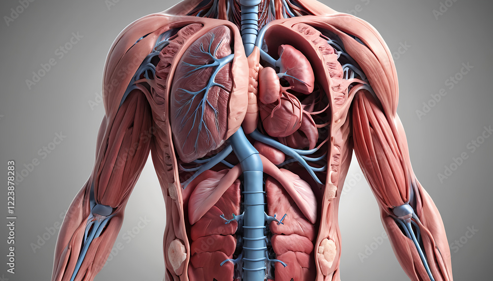 Anatomical Human Body Torso Display of Internal Organs and Muscular ...