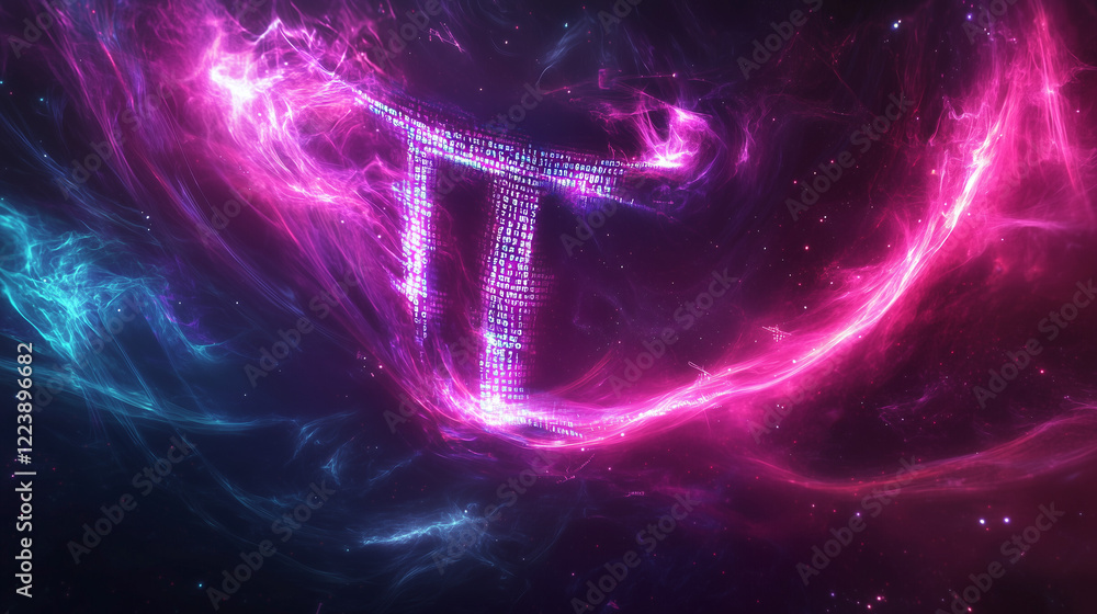 Futuristic digital artwork of the Pi symbol displayed in a cosmic ...