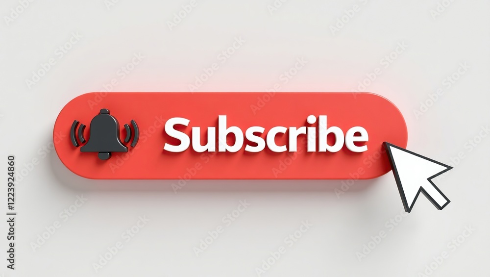 Red Subscribe Button With Bell Icon And Cursor Stock Photo | Adobe Stock