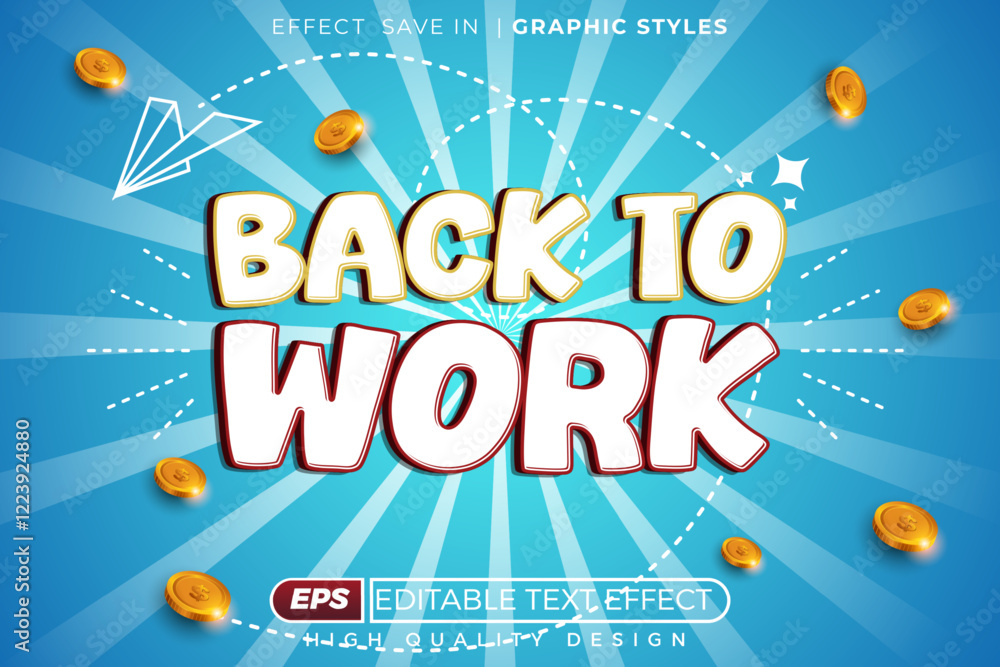 Editable 3d text effect back to work Stock Vector | Adobe Stock