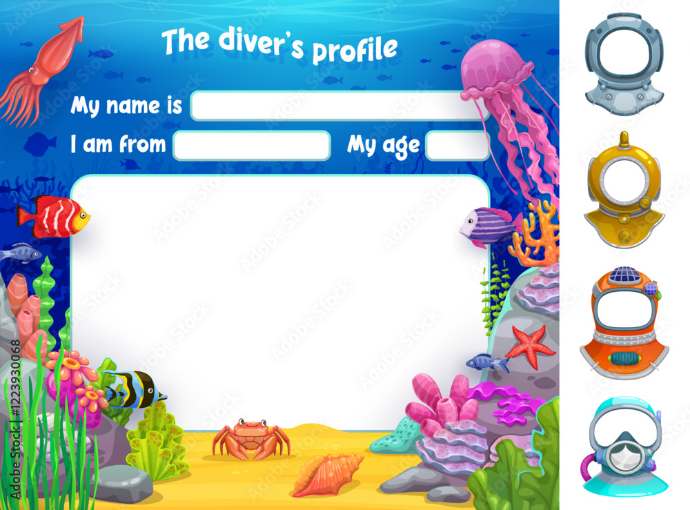 Kids diver profile form for diving school member with cartoon ... Kids diver profile form for diving school member with cartoon ...