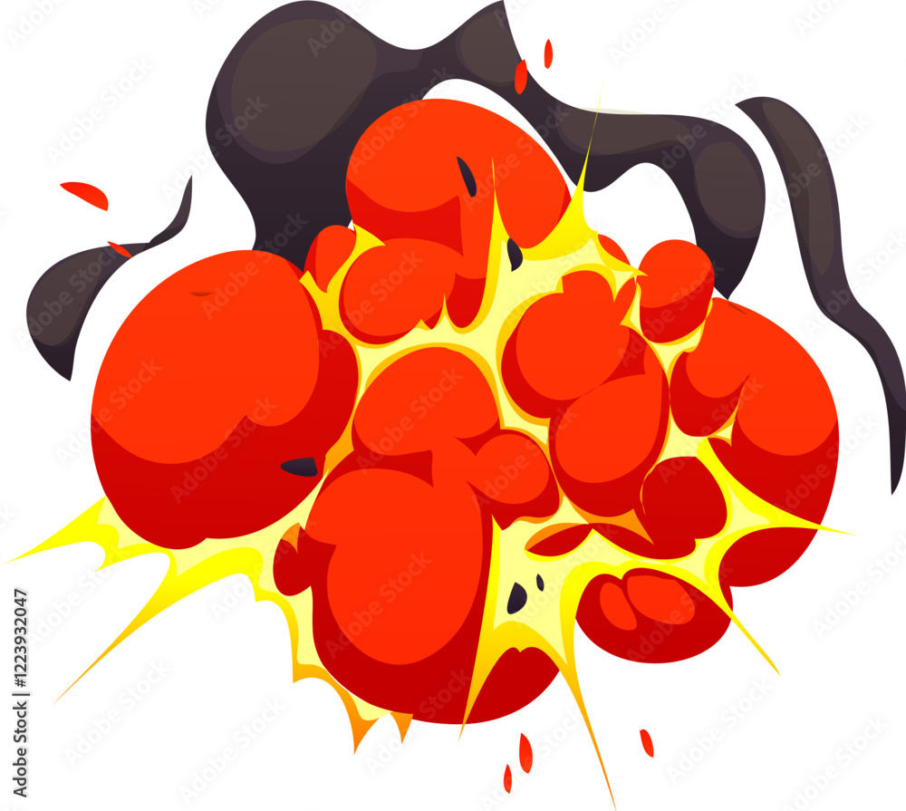 Bomb explosion cartoon effect with smoke cloud and fire for comic game ...